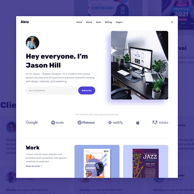 Akio: a creative, high-speed performance portfolio theme – Jekyll Themes