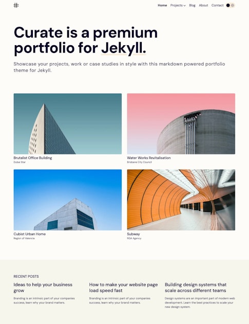 Curate – A stylish, modern portfolio theme – Jekyll Themes