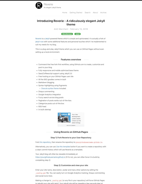 Reverie – A ridiculously elegant theme – Jekyll Themes